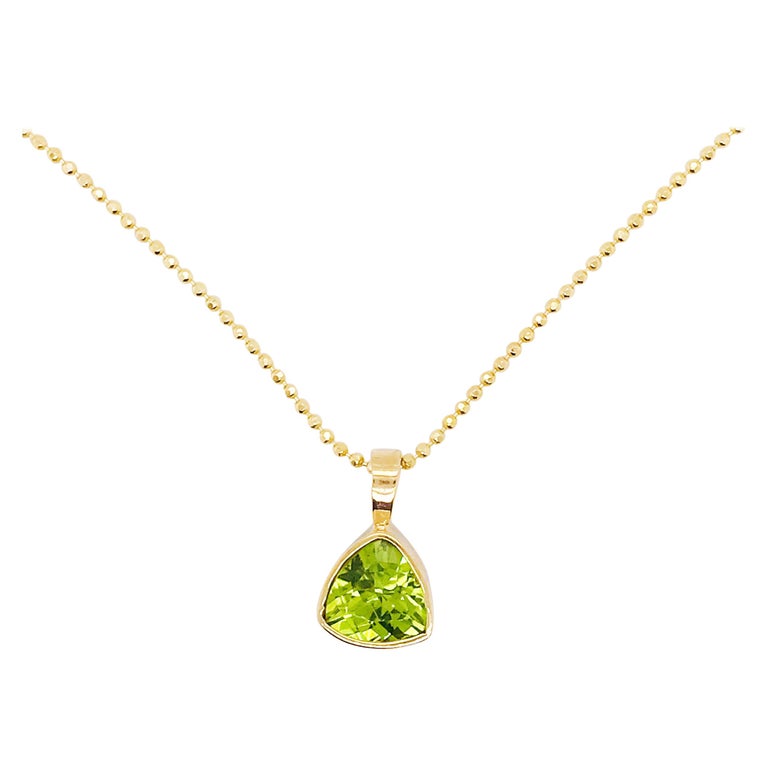 Bezel Peridot Pendant with Hand Fabricated Triangle Peridot with Beaded ...