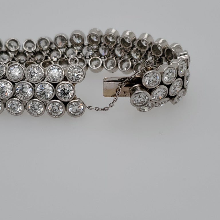 Bezel Set 3-Row Diamond Bracelet with 36.42 Carat of White Round ...