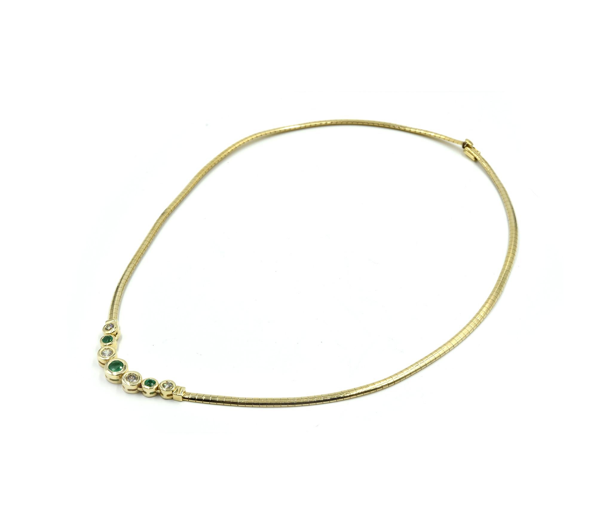 Bezel Set Diamond and Emerald Omega Necklace 14 Karat Yellow Gold at ...
