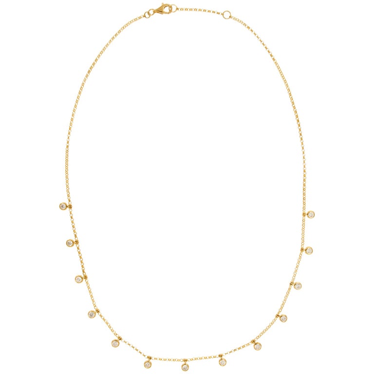 Bezel Set Diamond Dangle 18 Karat Gold Chain Necklace For Sale at ...