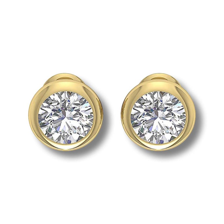 Bezel Set Diamond Studs in 18k Yellow Gold 0.50 TCW For Sale at 1stDibs