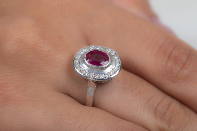 Customizable Bezel Set Oval Shape Ruby Diamond Cocktail Ring in 18K ...