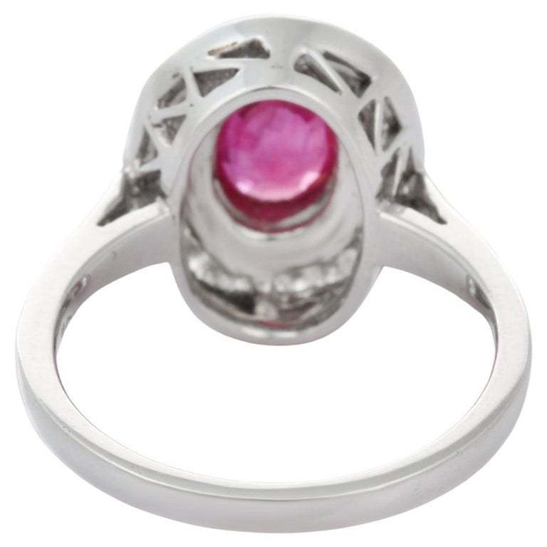 Customizable Bezel Set Oval Shape Ruby Diamond Cocktail Ring in 18K ...