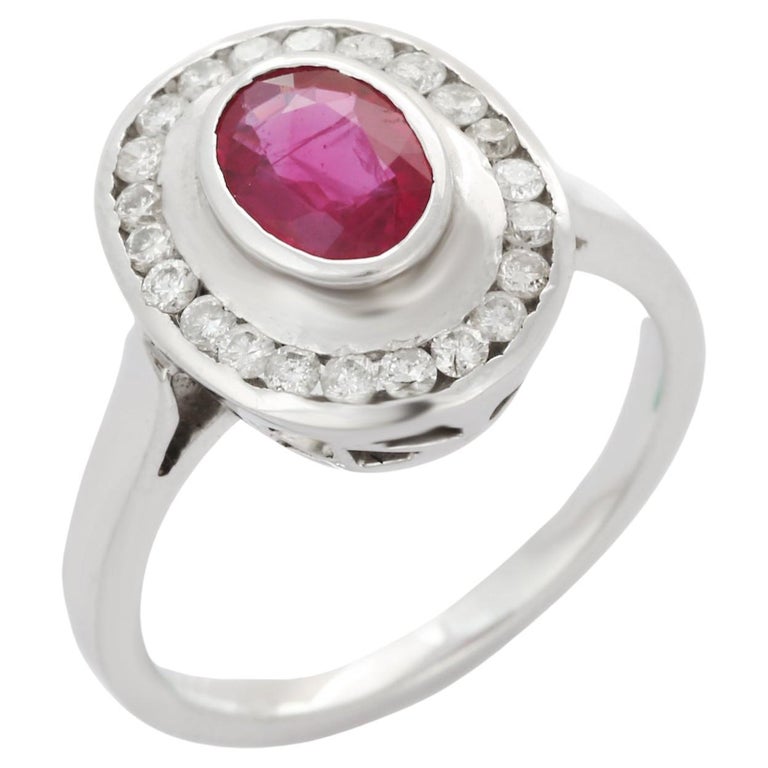 Customizable Bezel Set Oval Shape Ruby Diamond Cocktail Ring in 18K ...