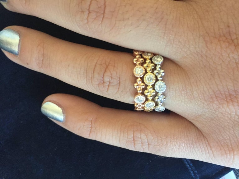 14K Bezel Stackable Rings White, Yellow, and Rose For Sale at 1stDibs