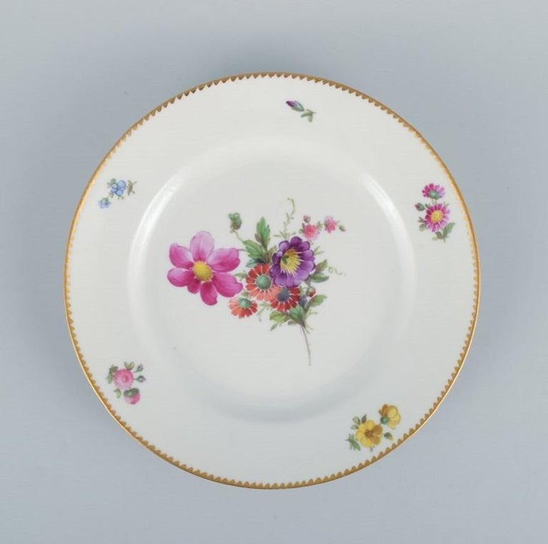B&G, Bing and Grondahl Saxon Flower, Four Dinner Plates Decorated with ...