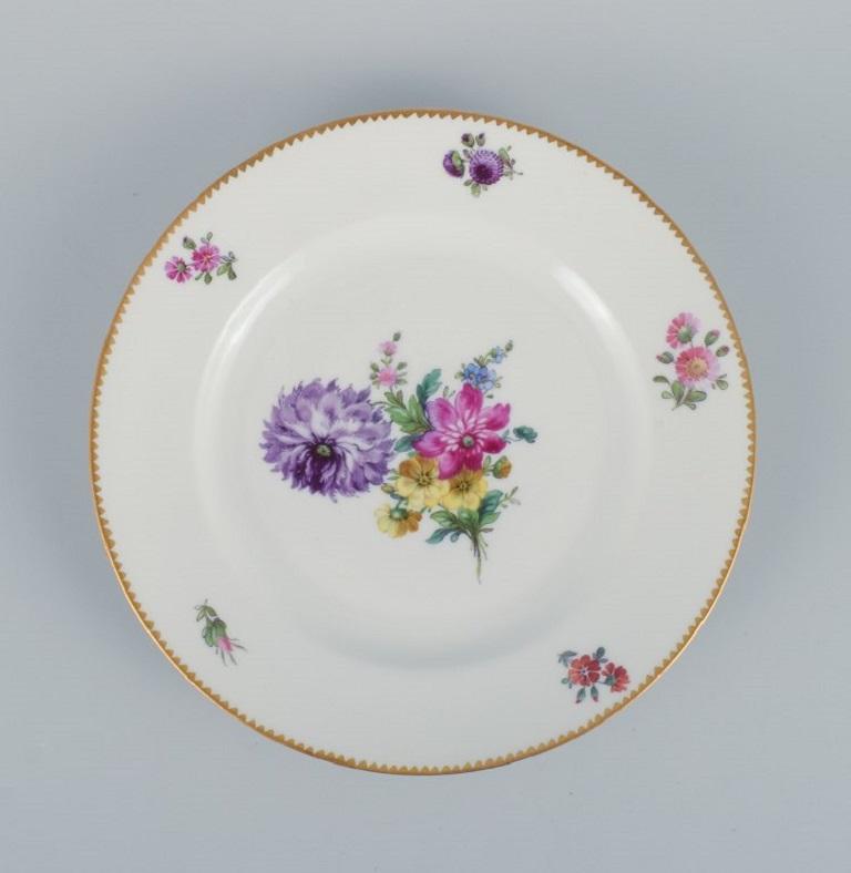 B&G, Bing and Grondahl Saxon Flower, Four Dinner Plates Decorated with ...