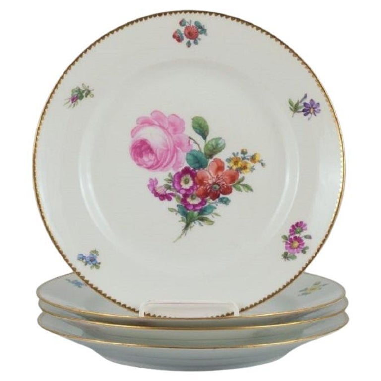 B&G, Bing and Grondahl Saxon Flower, Four Dinner Plates Decorated with ...