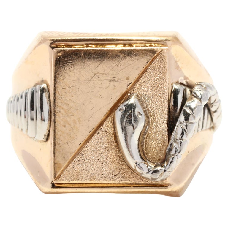 Bi Color Gold Rectangular Snake Signet Ring, 18KT Gold, Ring For Sale ...