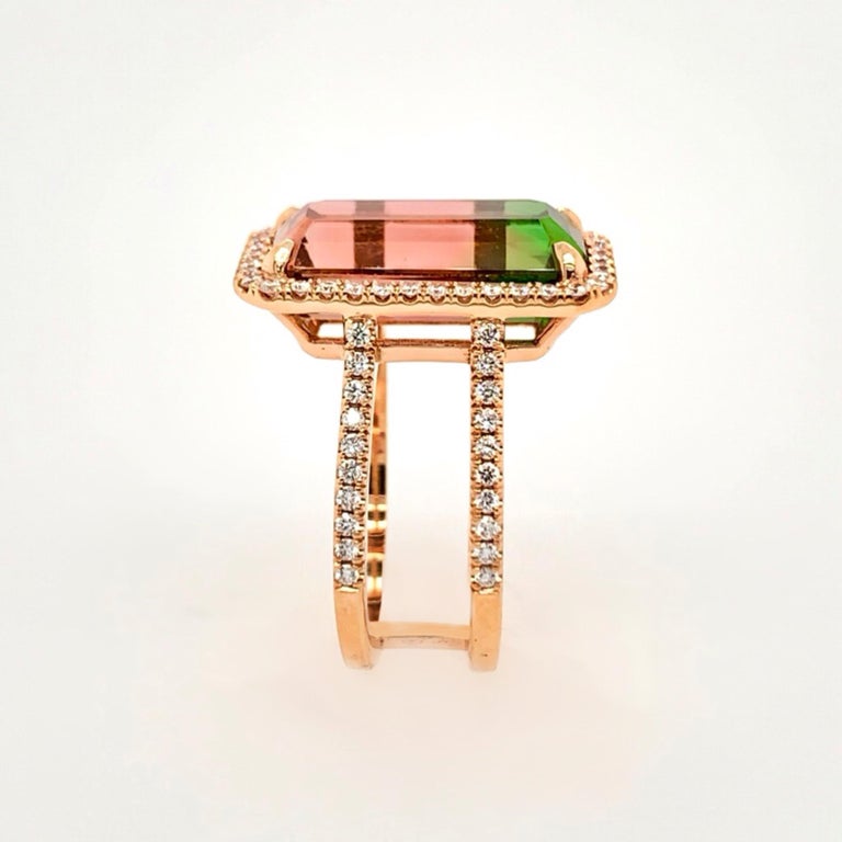 Bi-Color Tourmaline and Diamond 18 Karat Rose Gold Ring For Sale at 1stDibs
