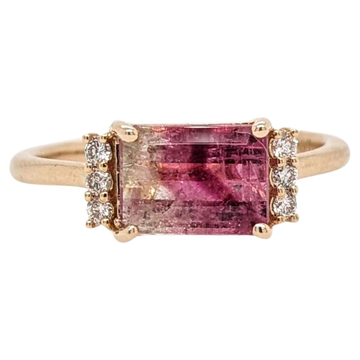 Bi-color Tourmaline Ring w Natural Diamonds in 14K Yellow Gold Emerald ...