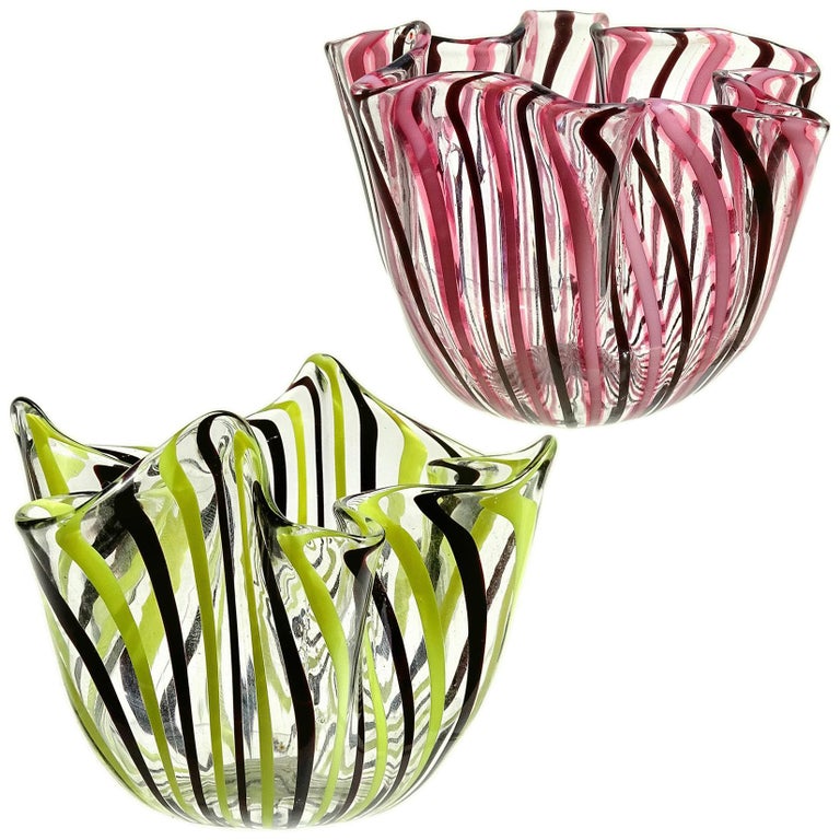 Bianconi Venini Murano Filigrana Stripes Italian Art Glass Fazzoletto ...