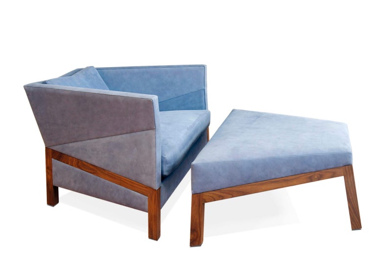Bias Ottoman to Match Lounge with Tray in Walnut, Faceted Upholstered ...