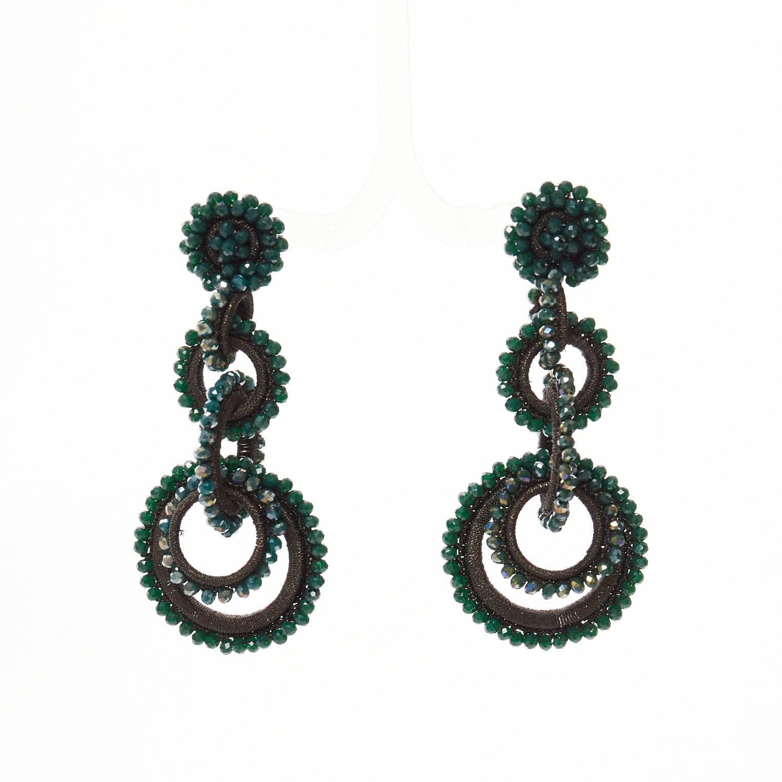 BIBI MARINI moss green beaded fabric multi hoop loop through earrings For Sale at 1stDibs