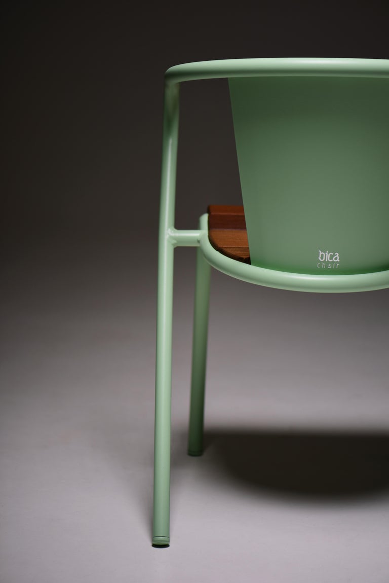 BICAchair Modern Outdoor Steel Armchair Pastel Green with Ipê Wood ...