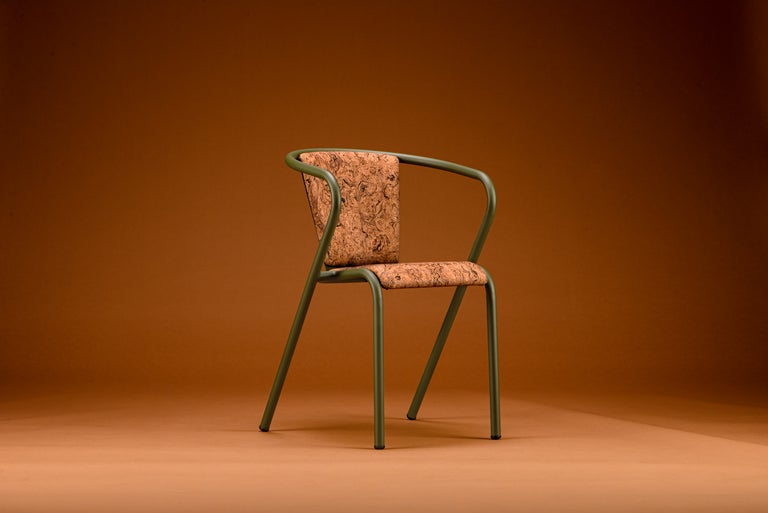 Fauteuil moderne en acier BICA Olive, rembourrage en maille de liège ...