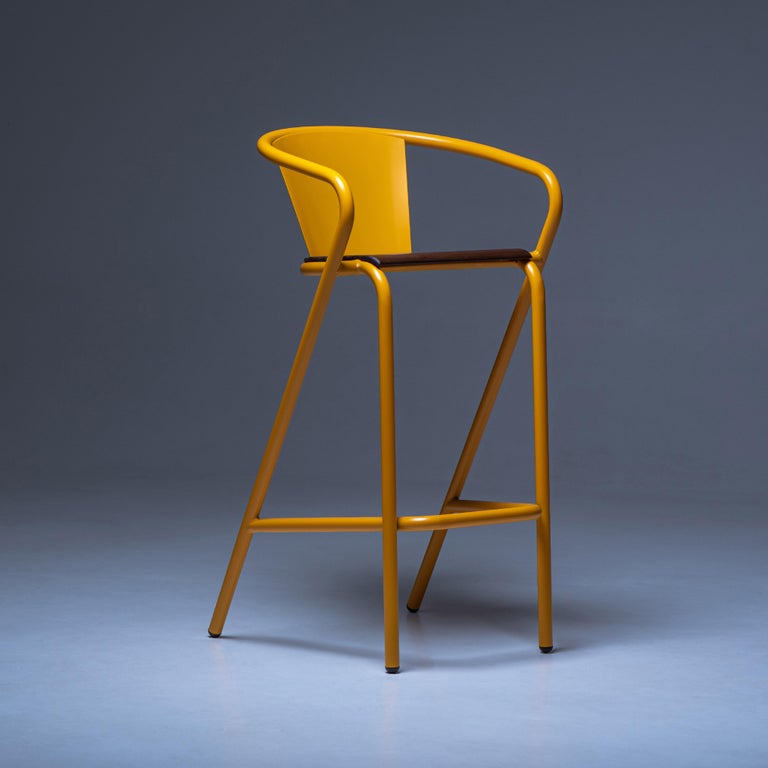 BICAstool Modern Outdoor Steel High Stool Chair Melon Yellow with Ipê ...