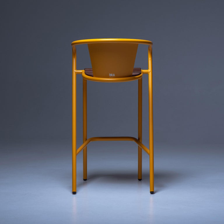 BICAstool Modern Outdoor Steel High Stool Chair Melon Yellow with Ipê ...