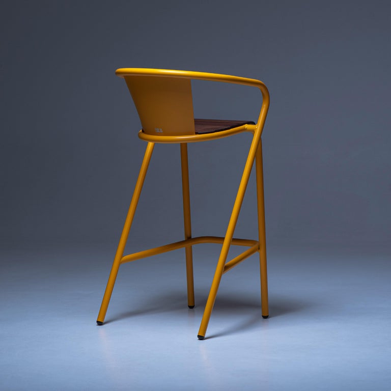 BICAstool Modern Outdoor Steel High Stool Chair Melon Yellow with Ipê ...