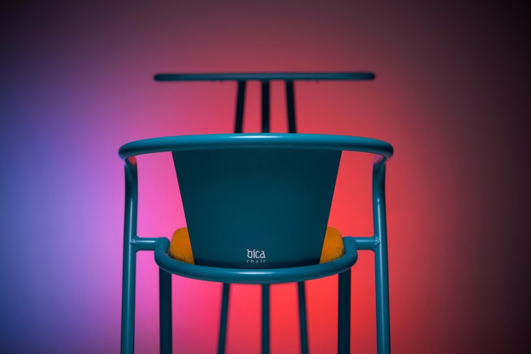 Bica Stool Modern Steel High Stool Chair Water Blue, Upholstery in Soft ...