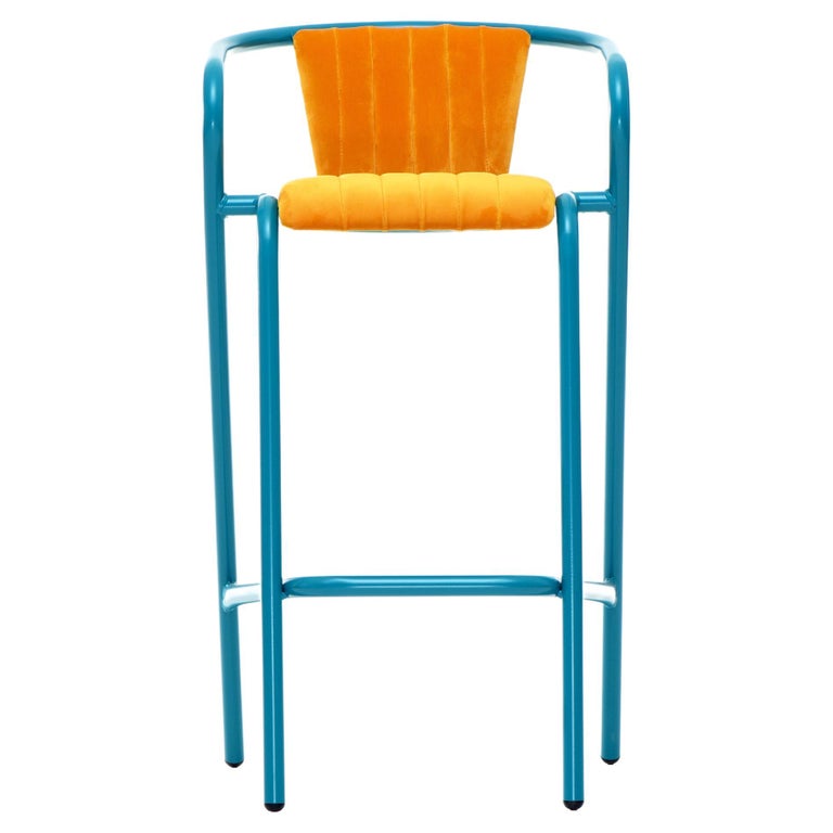 Bica Stool Modern Steel High Stool Chair Water Blue, Upholstery in Soft ...