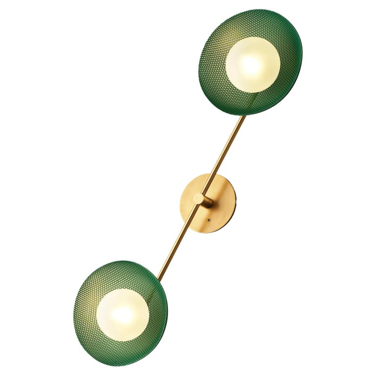 Bicentric Wall Sconce in Natural Brass and Green Enamel Mesh, Blueprint ...