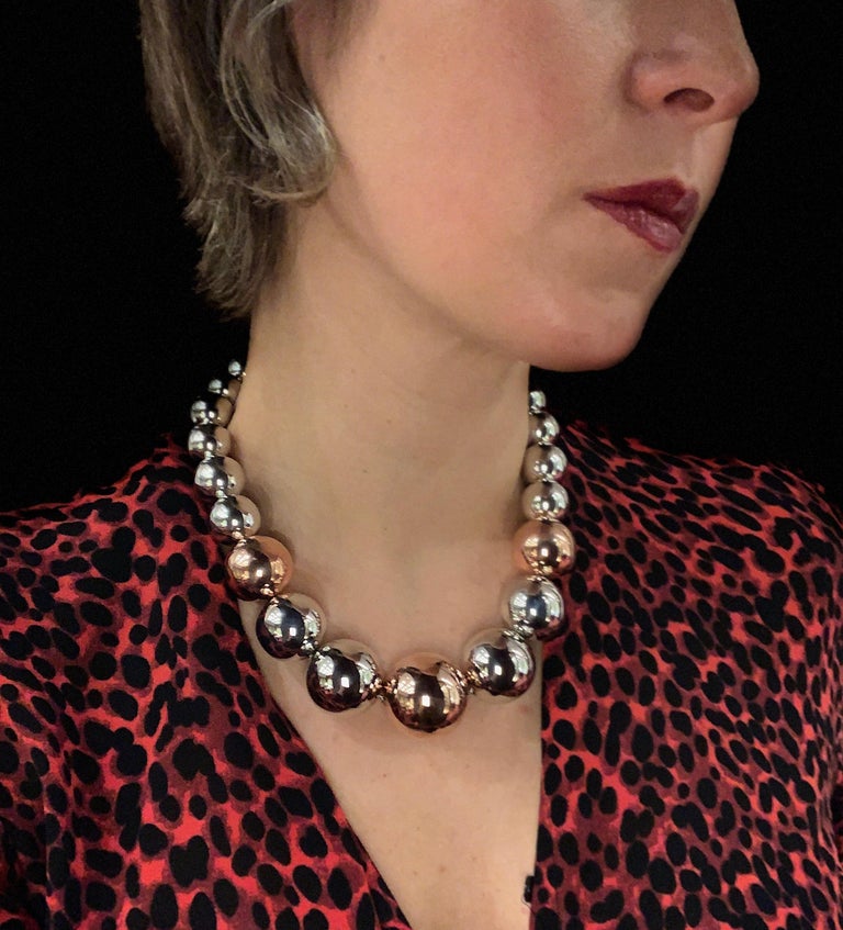 Bicolor Silver and Copper Plated Silver Ball choker Necklace For Sale ...