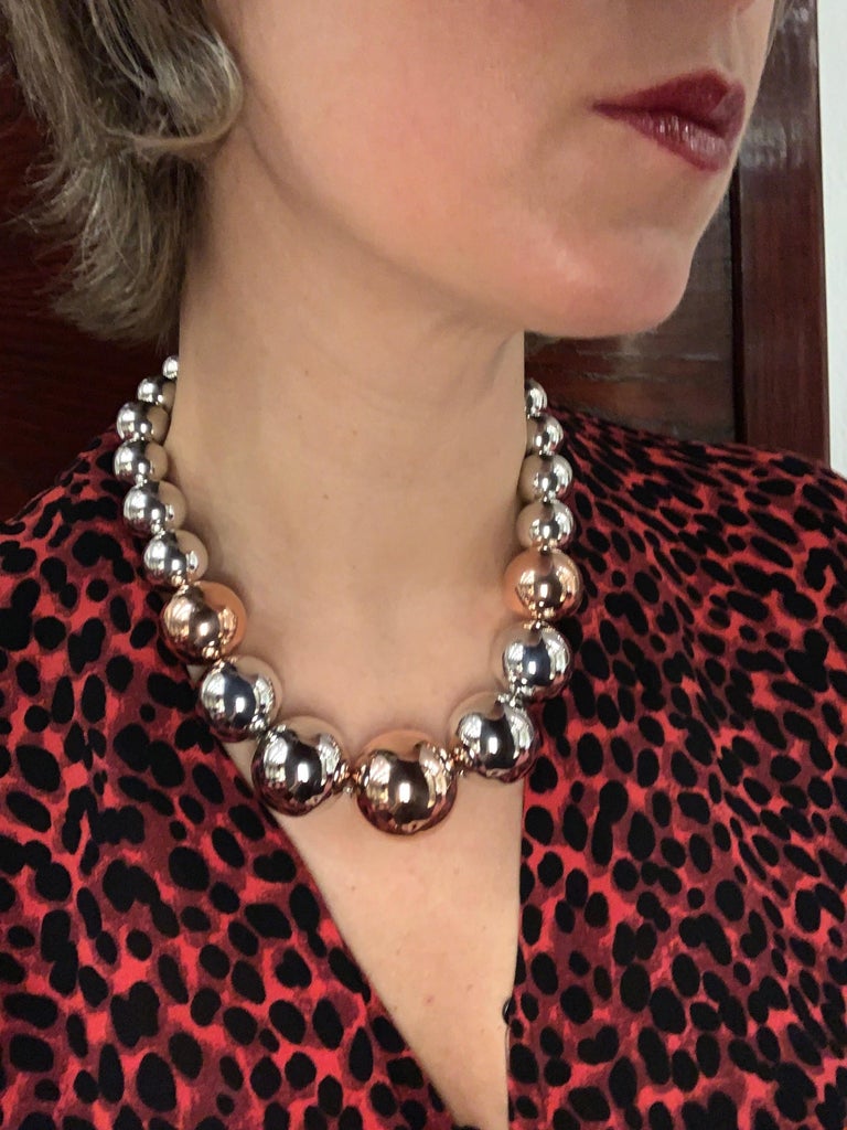 Bicolor Silver and Copper Plated Silver Ball choker Necklace For Sale ...