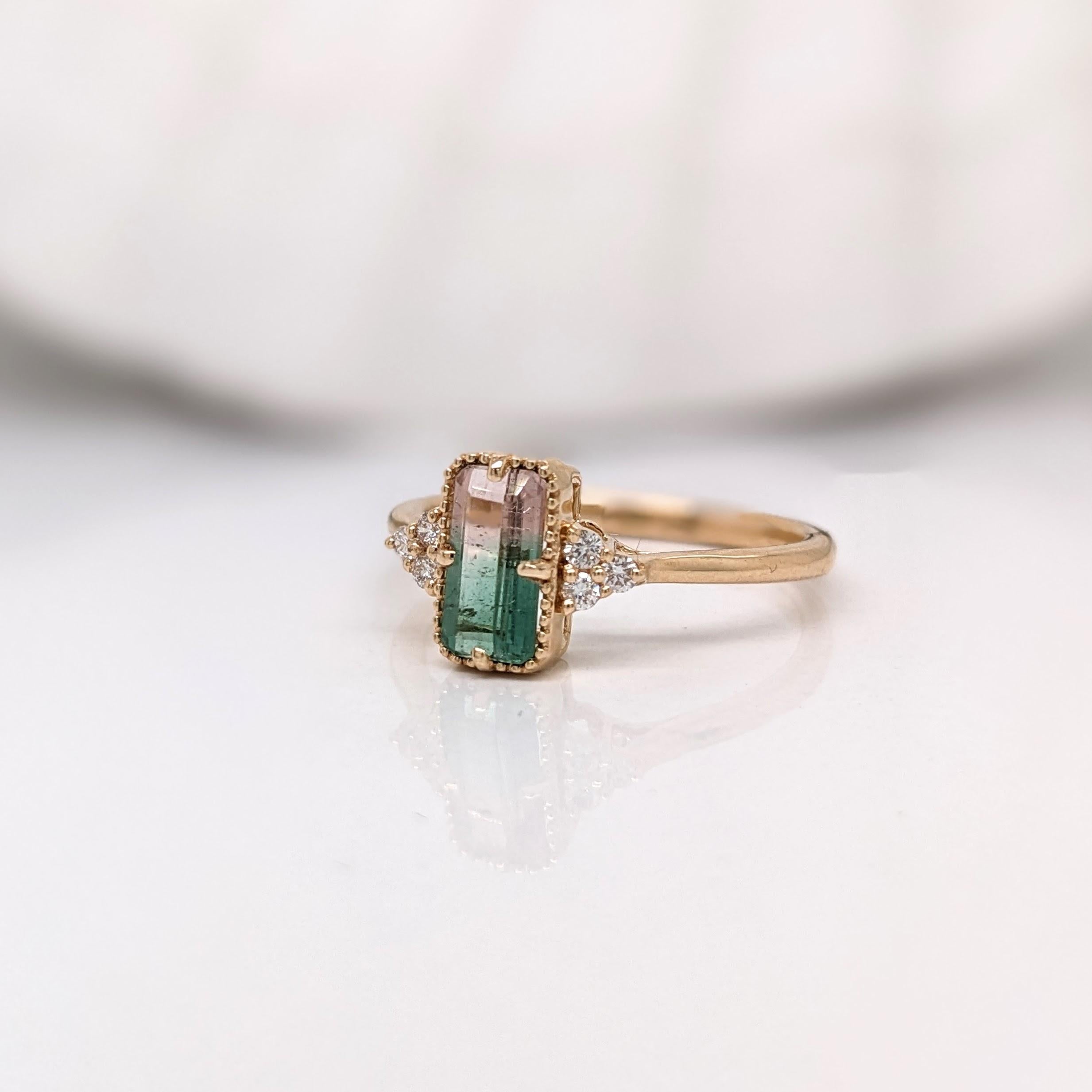 Bicolor Tourmaline Ring w Earth Mined Diamonds in Solid 14K Yellow Gold ...