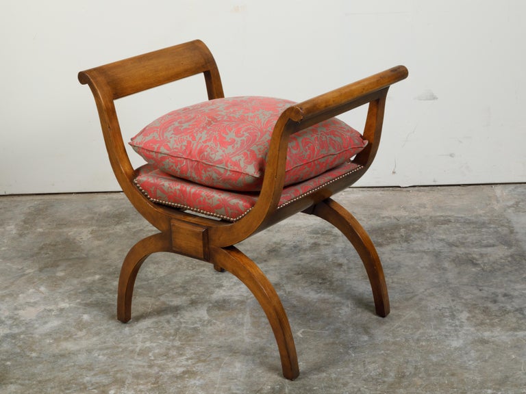 Biedermeier 19th Century X-Form Stool with Out-Scrolling Arms and ...