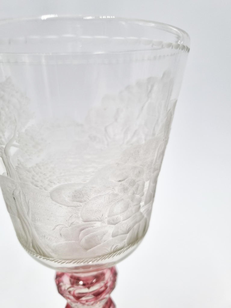 Biedermeier Crystal Glass Decorated in Relief with 50's Rose Stem For ...