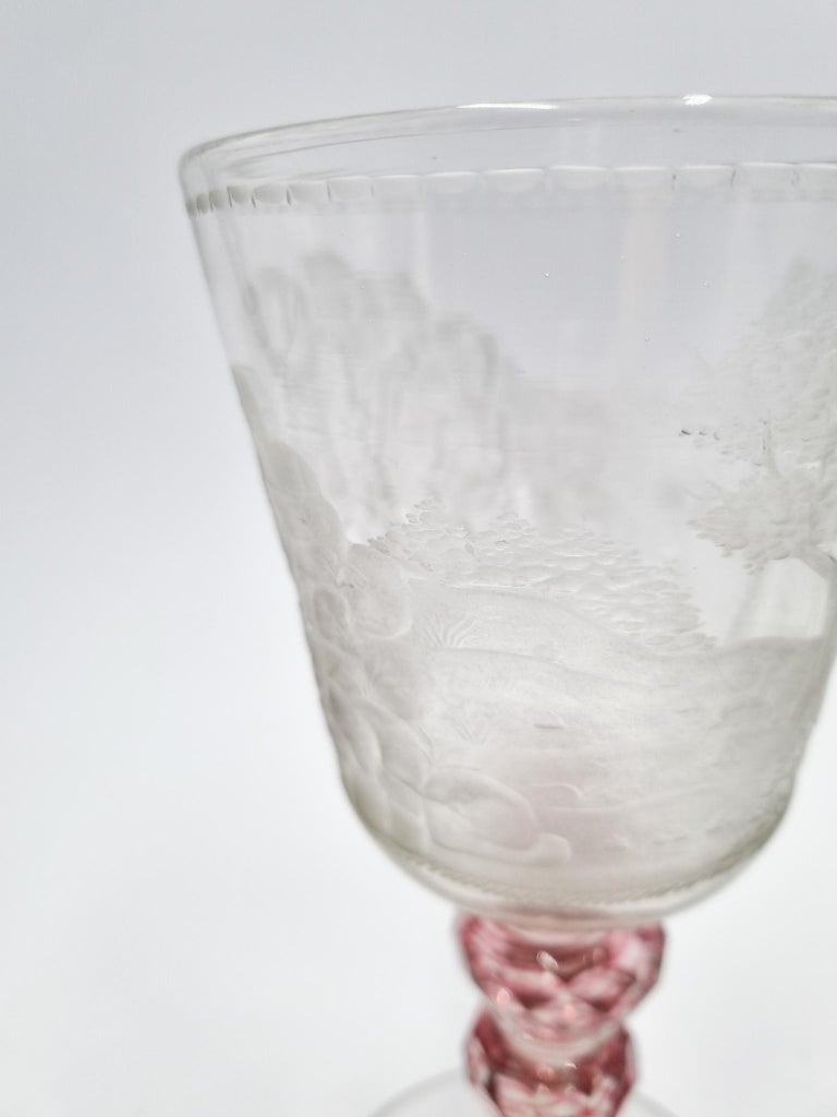 Biedermeier Crystal Glass Decorated in Relief with 50's Rose Stem For ...