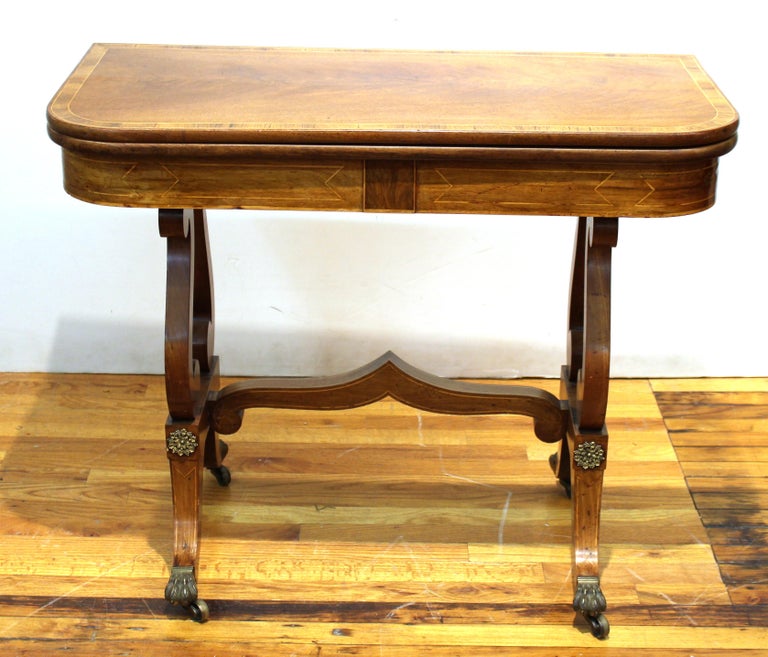 Biedermeier Games Table with Mahogany Veneered Lyre Base on Scroll Feet ...