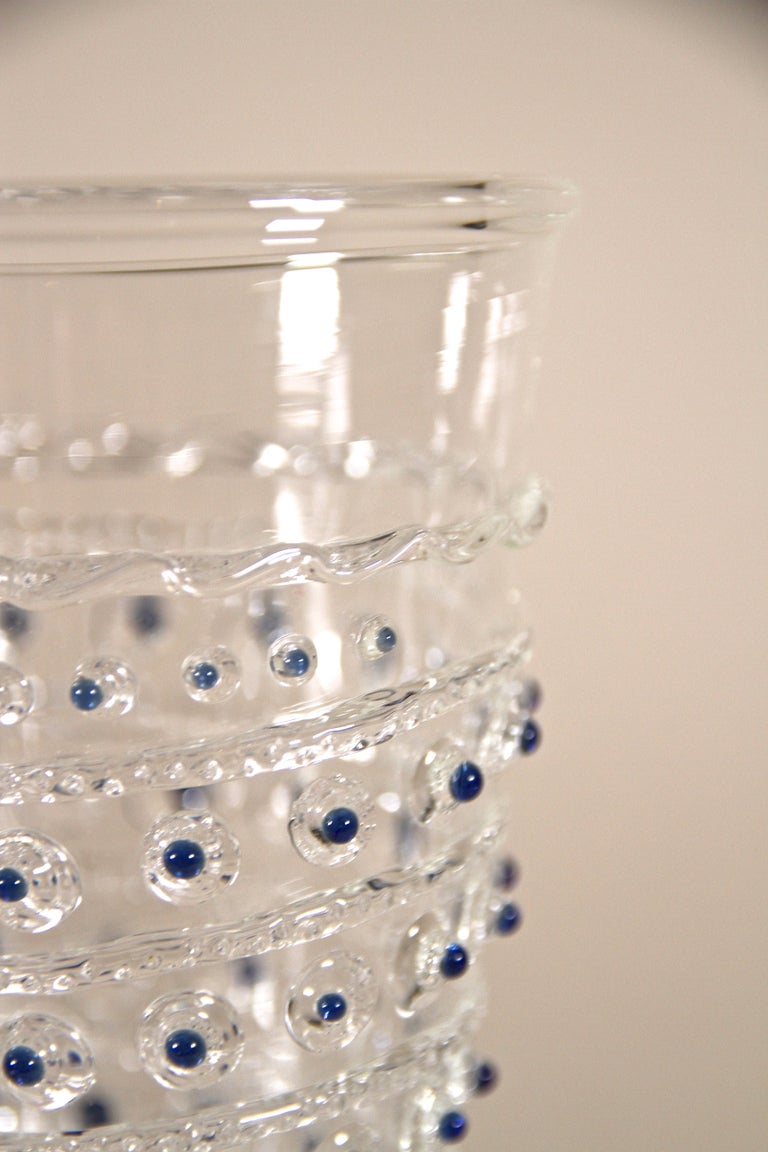 Biedermeier Glass Goblin with Blue Glass Dots, Mouth Blown, Austria ...