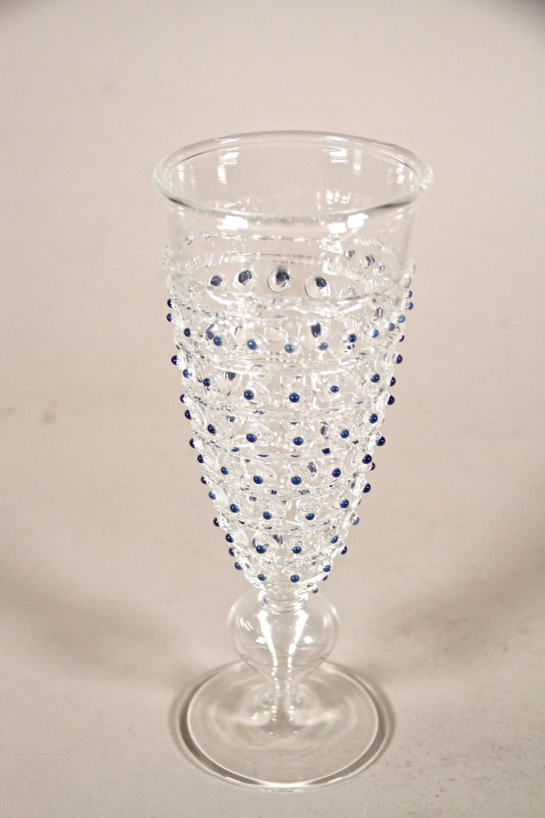 Biedermeier Glass Goblin with Blue Glass Dots, Mouth Blown, Austria ...