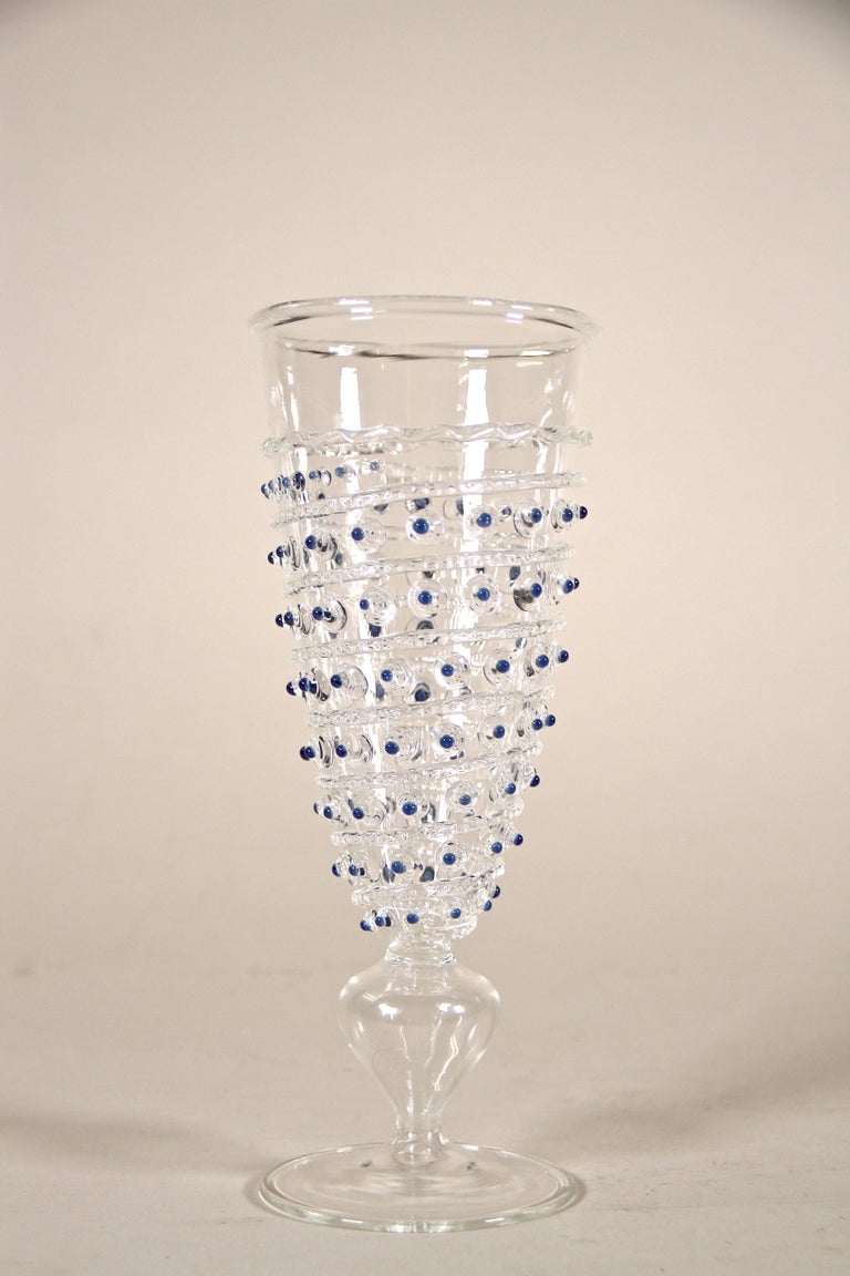 Biedermeier Glass Goblin with Blue Glass Dots, Mouth Blown, Austria ...