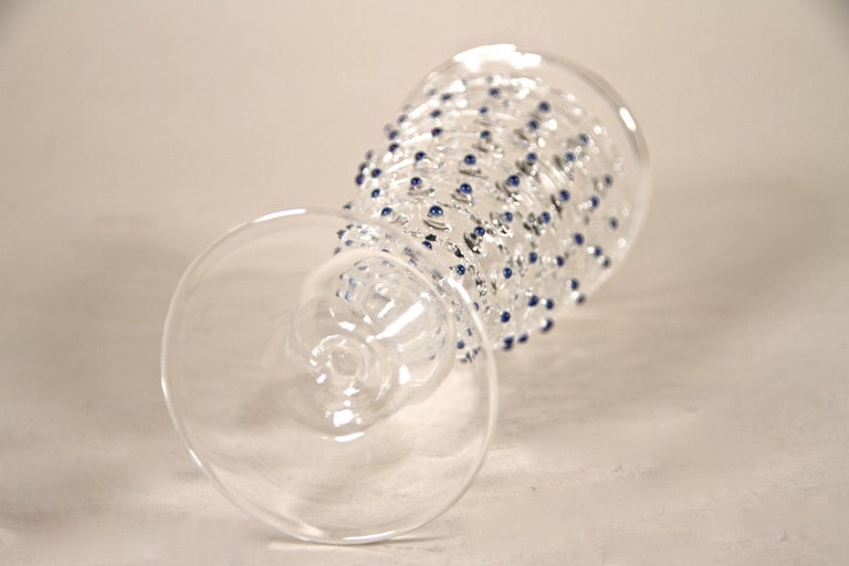 Biedermeier Glass Goblin with Blue Glass Dots, Mouth Blown, Austria ...