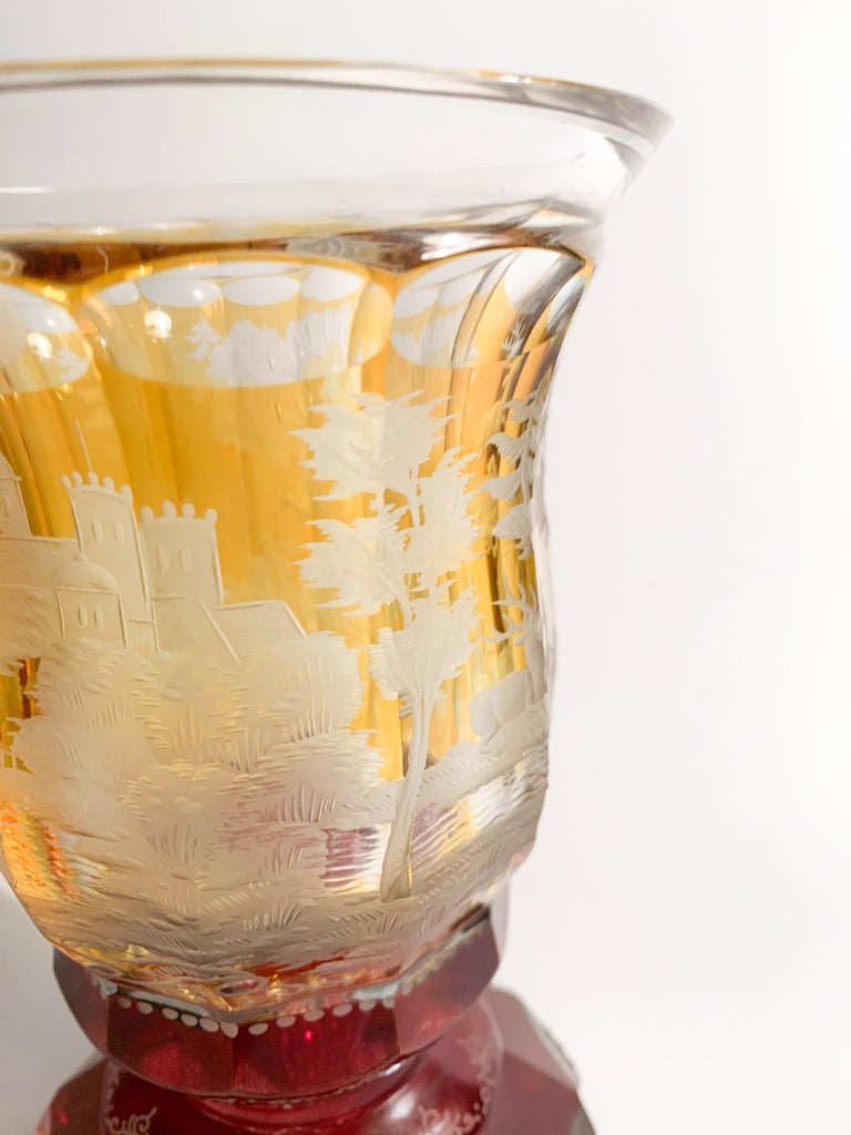 Biedermeier Orange and Red Crystal Glass with Acid Decorations from the ...
