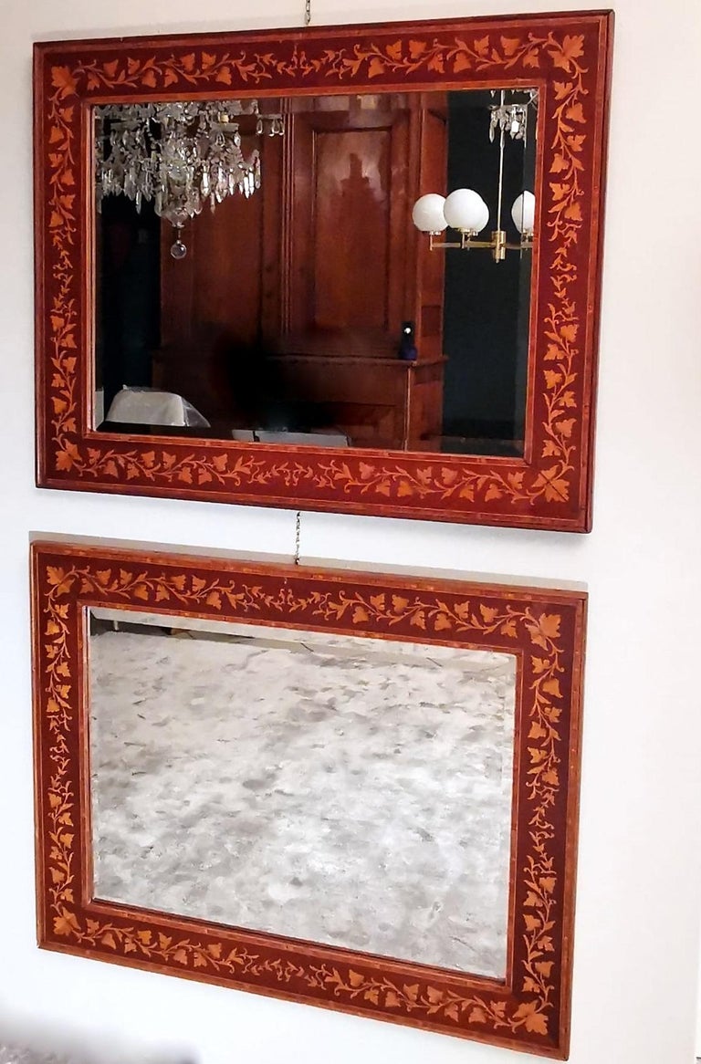 Biedermeier Pair of Italian Mahogany Mirrors Inlaid with Ivy Decoration ...