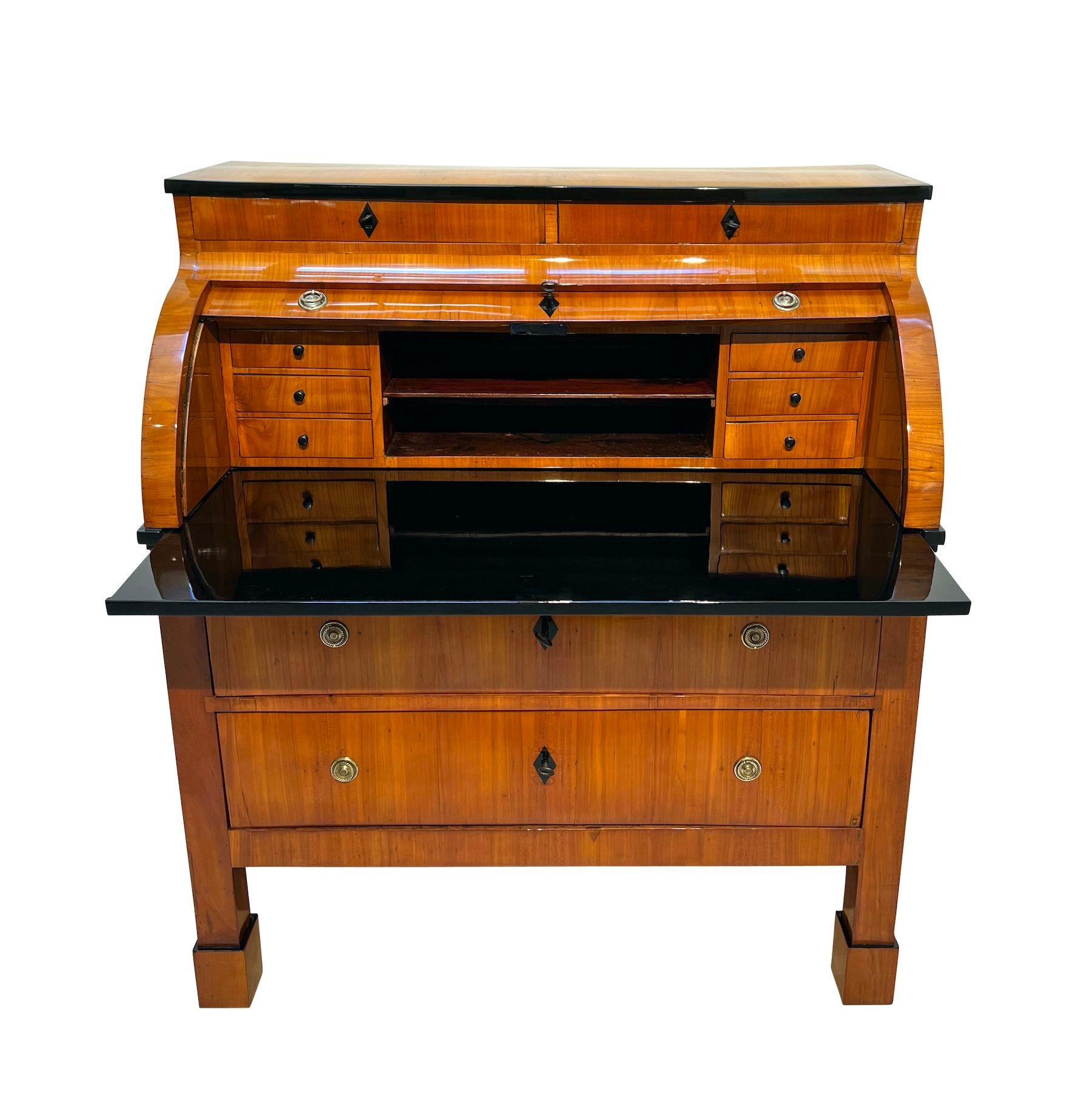 Biedermeier Roll-Top Secretaire, Cherry Veneer, South Germany, circa ...