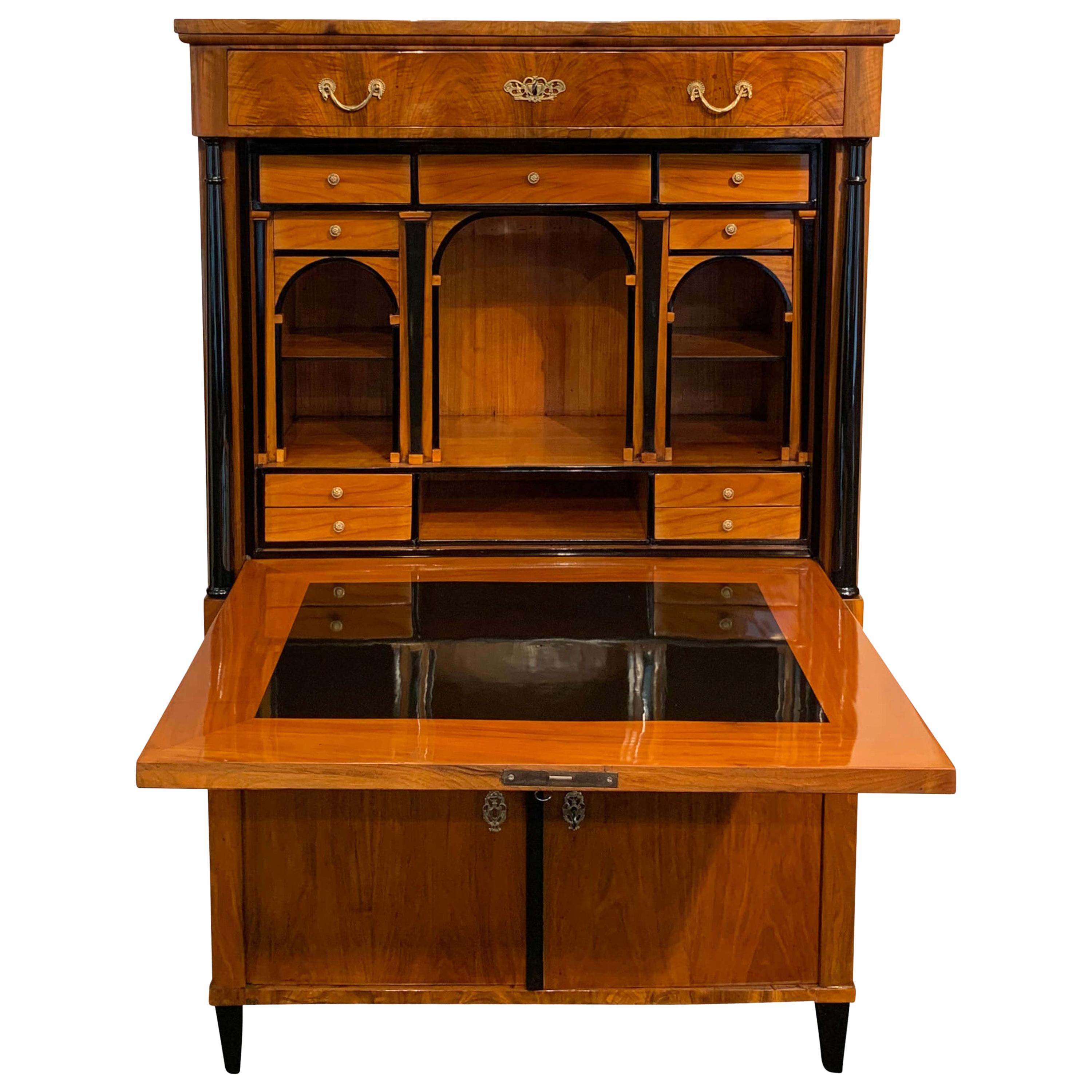 Biedermeier Secretary In Cherry Wood Veneer With A Beautiful Image at ...