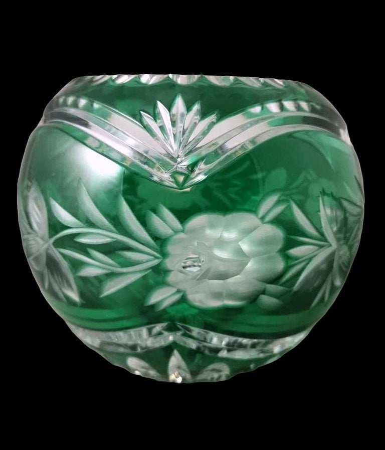Biedermeier Style Bohemia Cut and Ground Green Crystal Ball Vase For ...