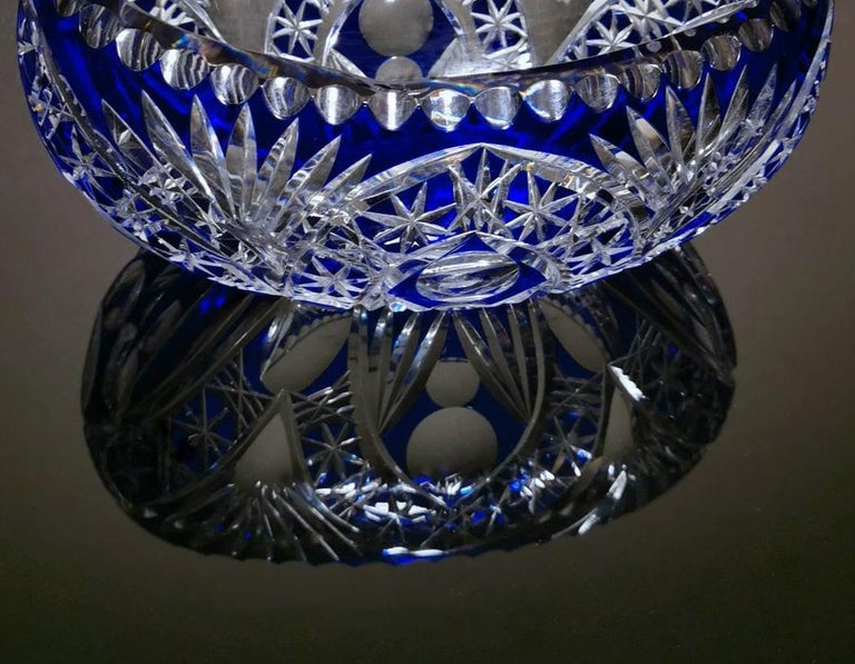 Biedermeier Style Bohemia Oval Bowl in Cut and Ground Blue Crystal at ...