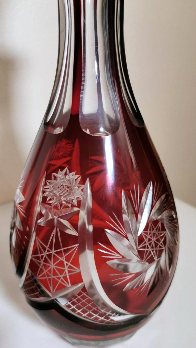 Biedermeir Style Bohemia Pair of Ruby Red Crystal Bottles Cut and ...