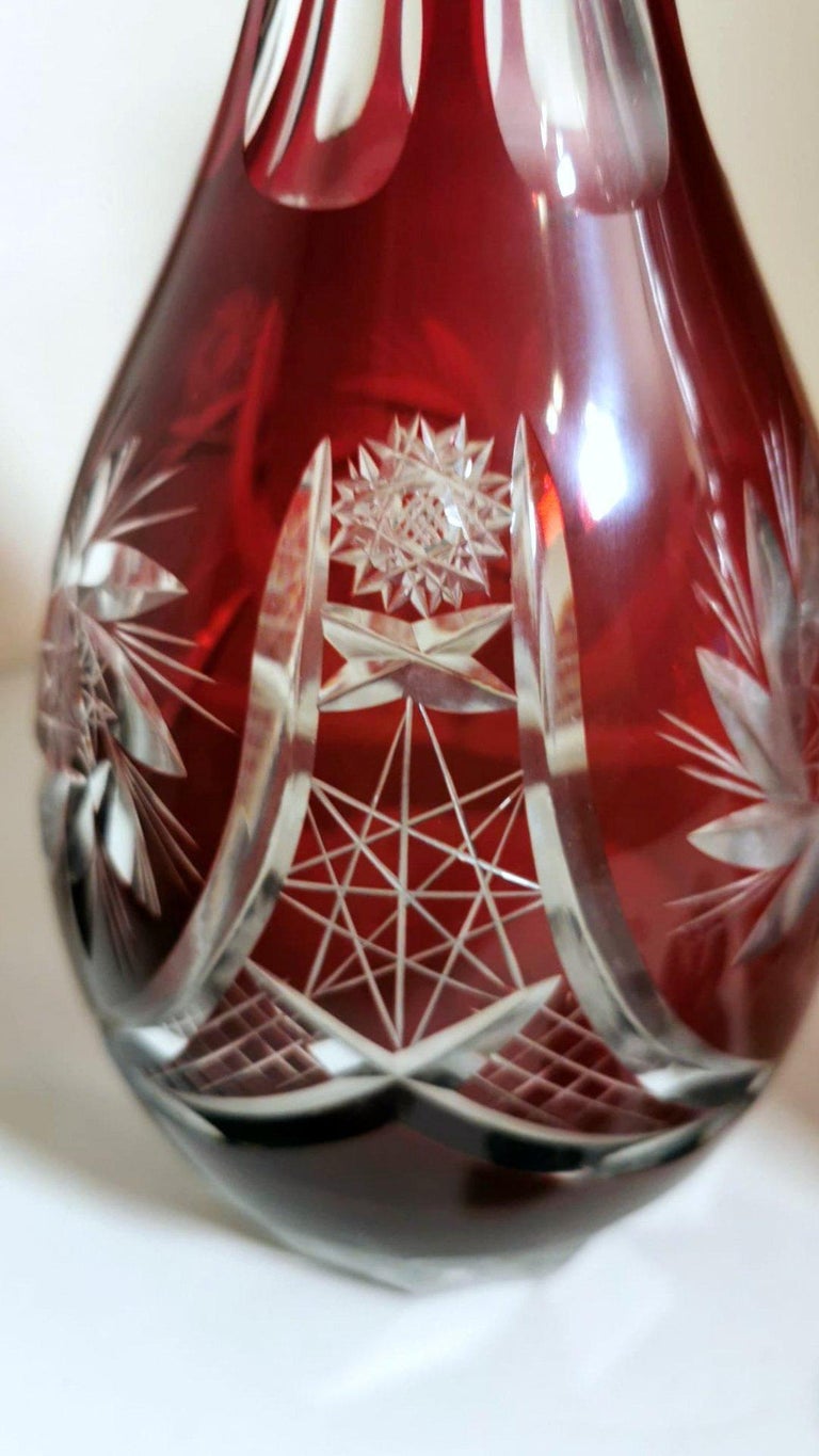 Biedermeir Style Bohemia Pair of Ruby Red Crystal Bottles Cut and ...