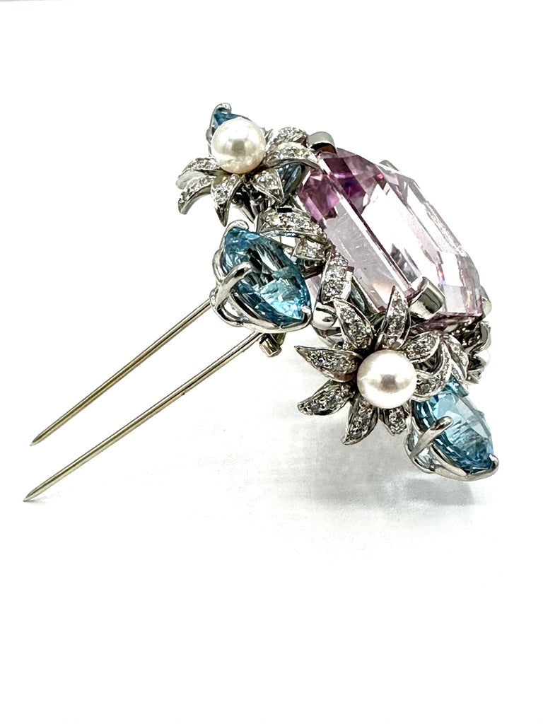 Bielka 60.00 Carat Kunzite, Blue Topaz, Diamond and Pearl Platinum ...