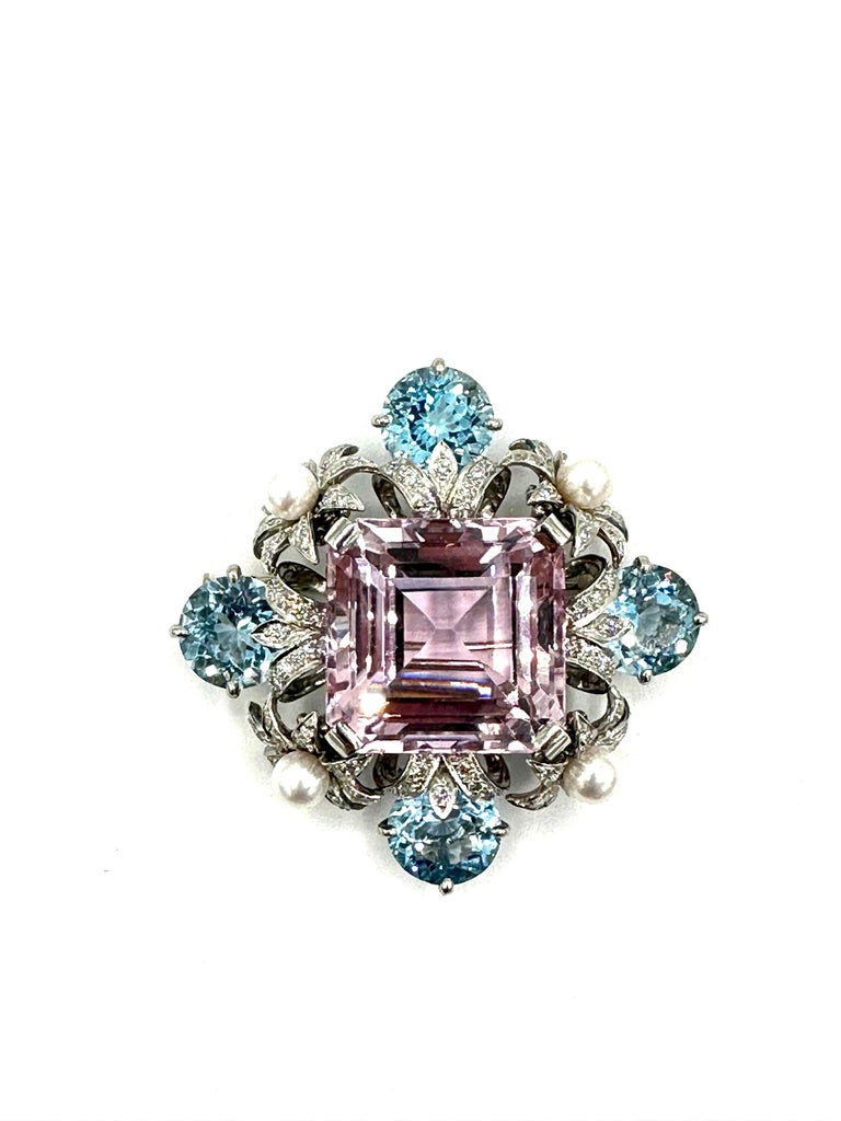 Bielka 60.00 Carat Kunzite, Blue Topaz, Diamond and Pearl Platinum ...