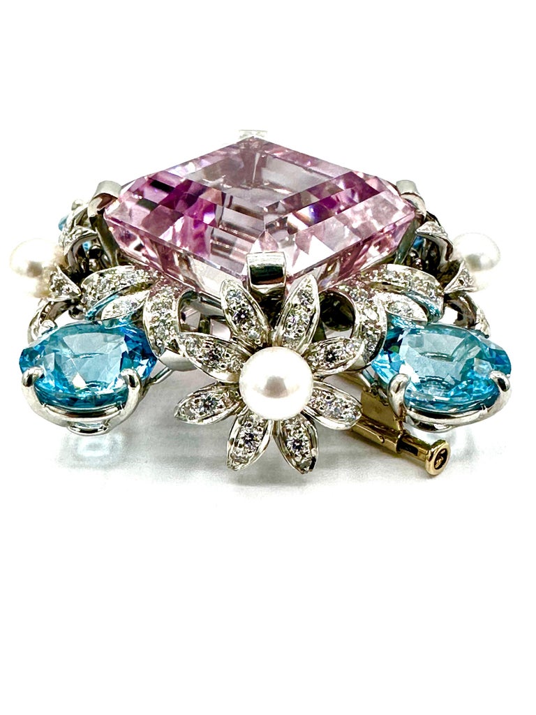 Bielka 60.00 Carat Kunzite, Blue Topaz, Diamond and Pearl Platinum ...