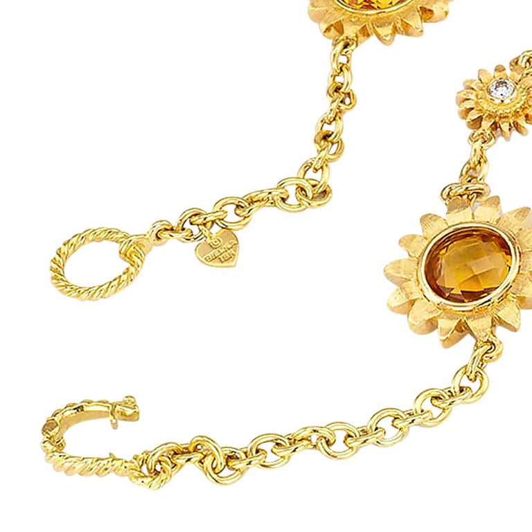 Bielka Diamond Citrine Yellow Gold Sunflower Link Necklace at 1stDibs