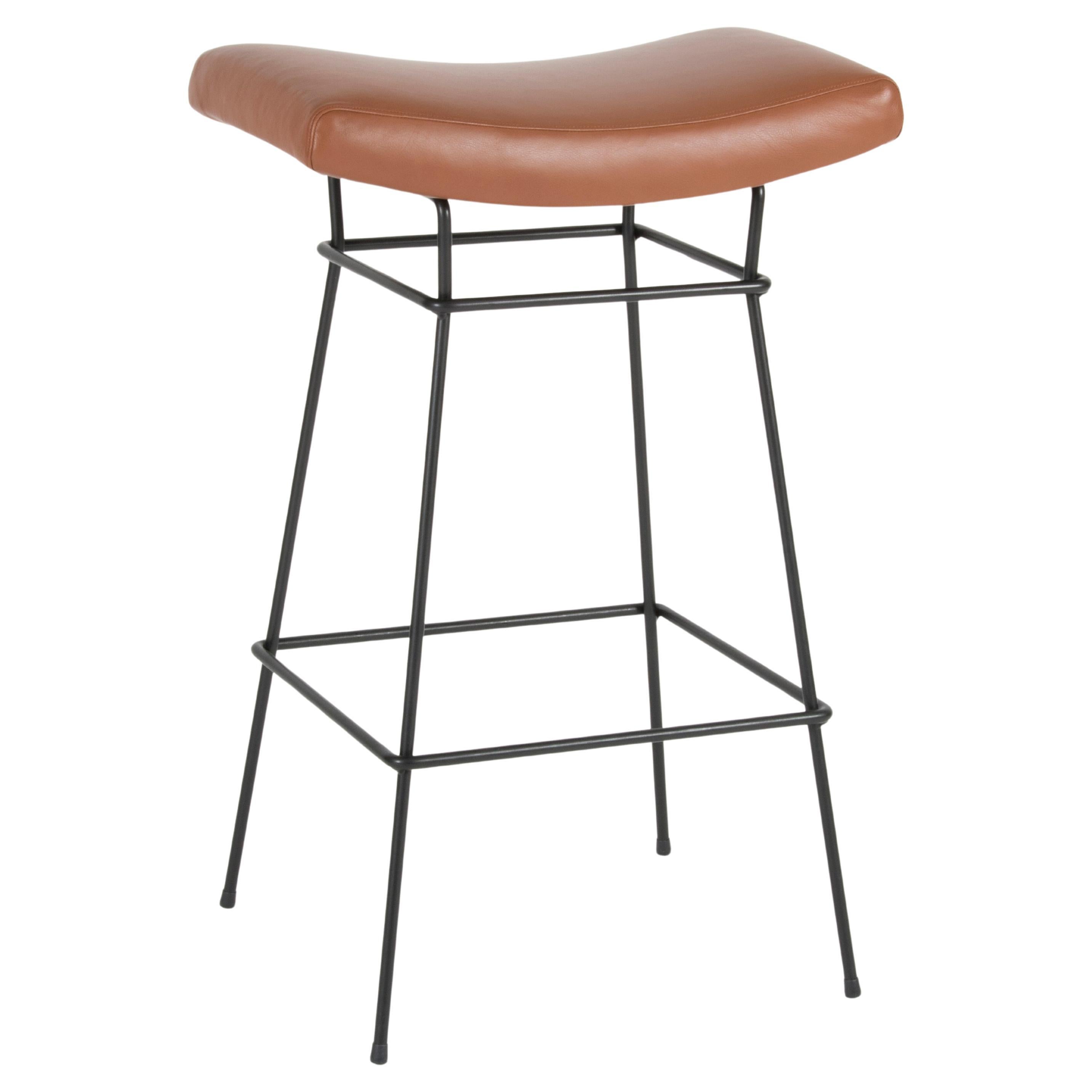 Bienal High Chocolate Leather Bar Stool by Objekto For Sale at 1stDibs